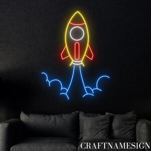 Rocket Flying Led Sign, Space Rocket Neon Sign, Custom Neon Sign ...