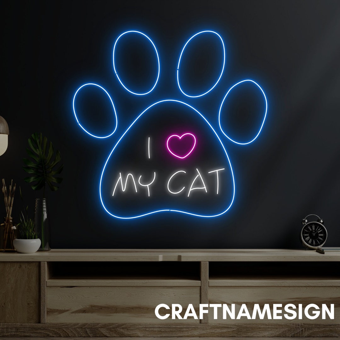 I Love My Cat Neon Sign, I Love Cat Led Sign, Custom Neon Sign, Pet ...