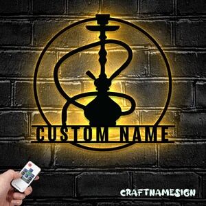 Custom Shisha Hookah Metal Wall Art LED Light |personalized Shisha Shop ...