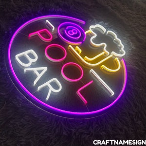 Pool Bar Neon Sign, Billiards Pool & Bee Club Led Sign, Bar Pub ...