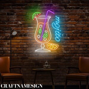 Mojito Glass Neon Sign, Mojito Cocktails Led Sign, Bar Pub Wall Art ...