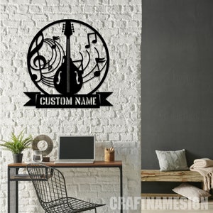 Custom Mandolin Metal Wall Art LED Light Personalized Name Sign Home ...