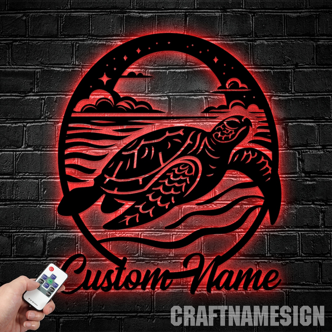 Custom Turtle Swimming Metal Wall Art LED Light, Personalized Turtle ...