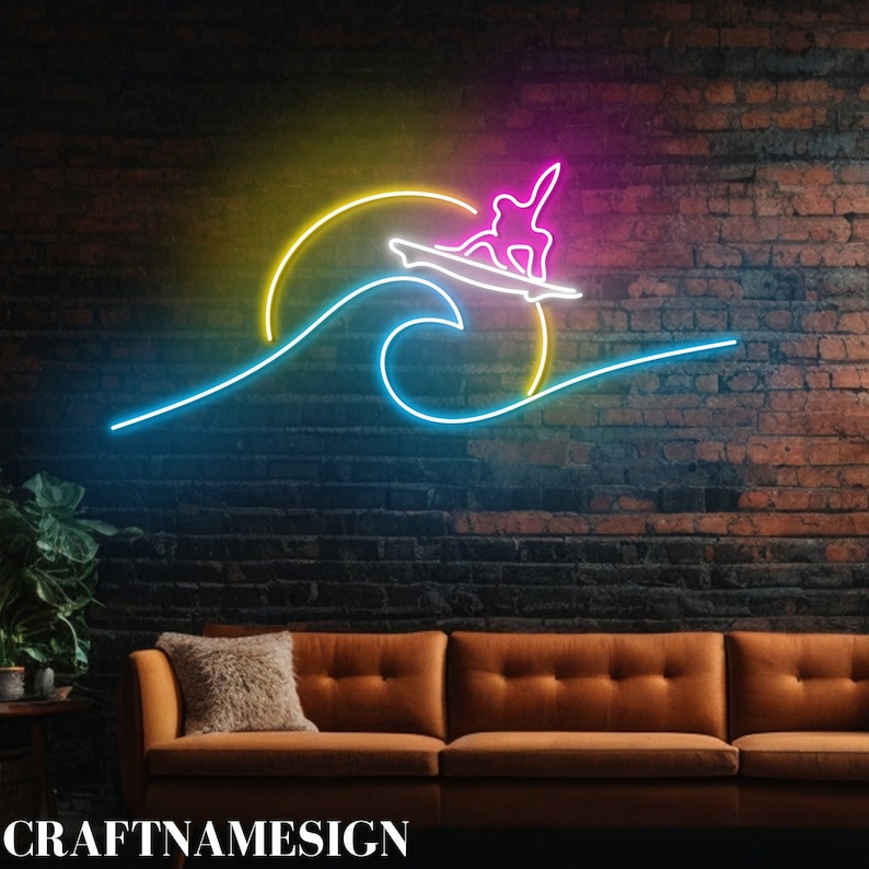 Surfing in the Sunset Neon Sign, Man Surfing Led Sign, Custom Neon Sign ...