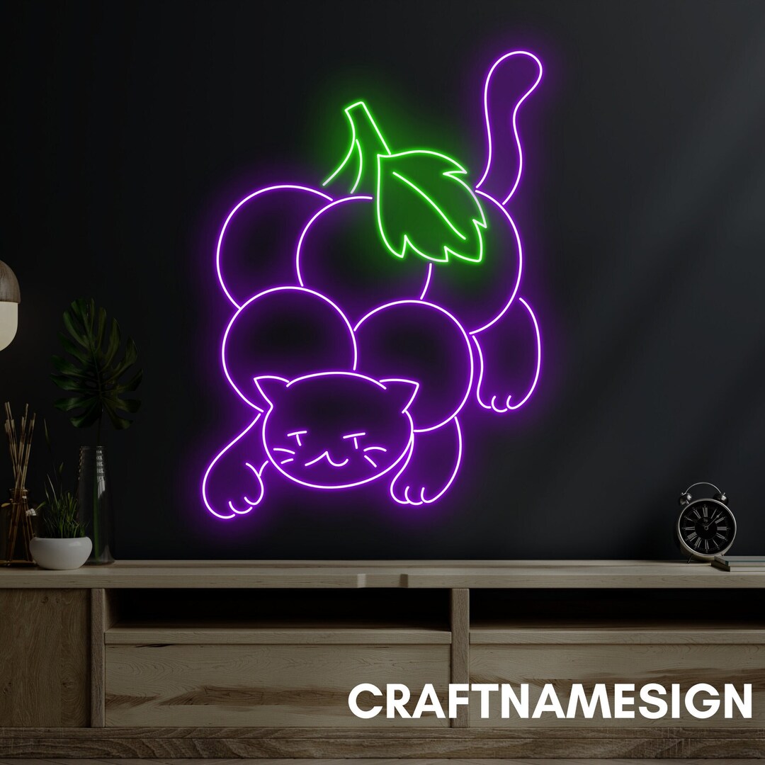 Grape Cat Neon Sign, Grape Cat Led Sign, Custom Neon Sign, Bar Pub Wall ...
