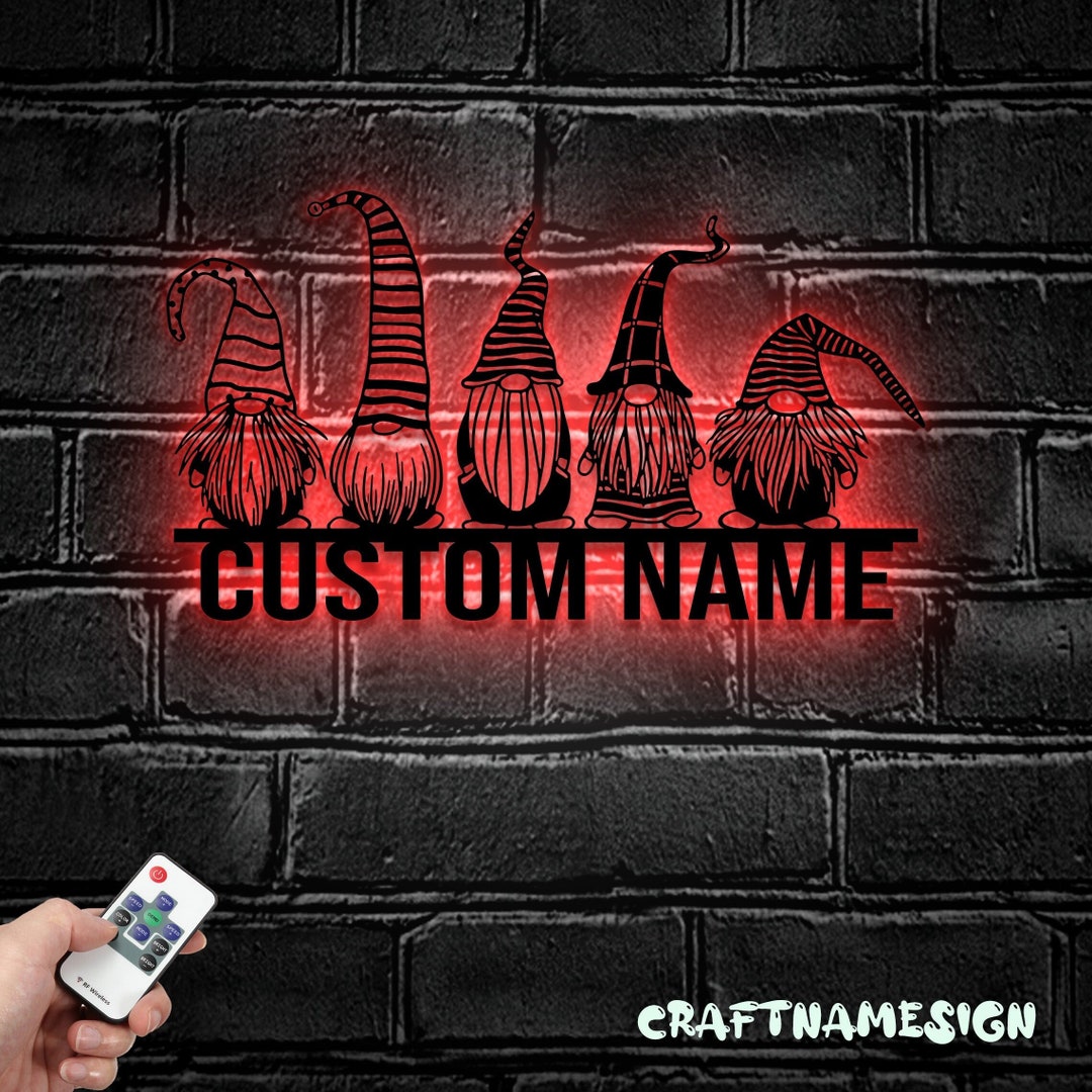 Custom Gnome Metal Wall Art LED Light Personalized Gnome Lover Name ...