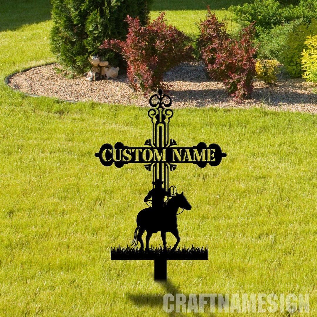 Custom Cowboy Cross Memorial Stake, Western Cowboy Memorial Grave Stake ...