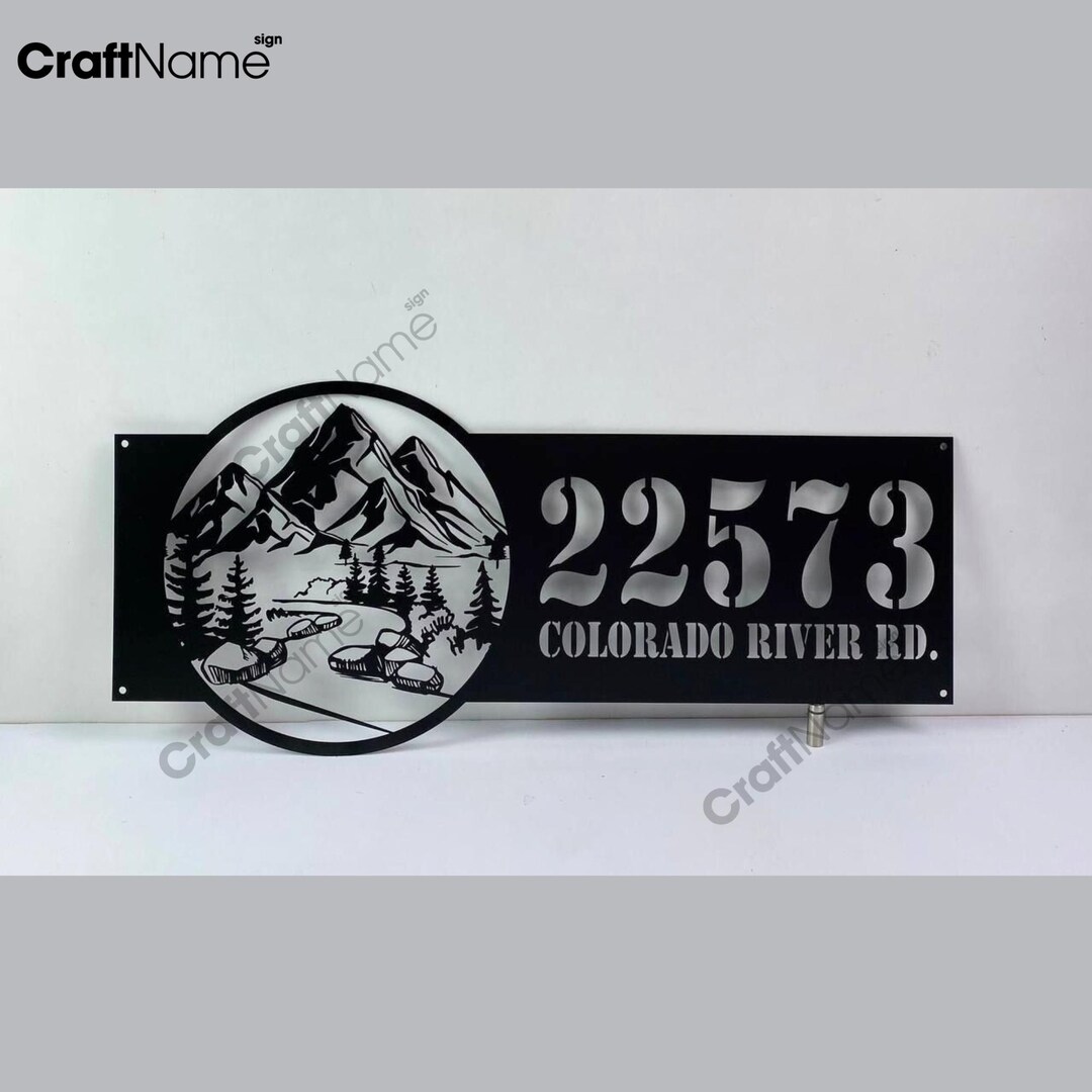 Personalized Mountain Forest Metal Address Sign, Mountain House Number ...