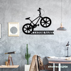 Custom BMX Bike Metal Wall Art LED Light Personalized Bicycle Racing ...