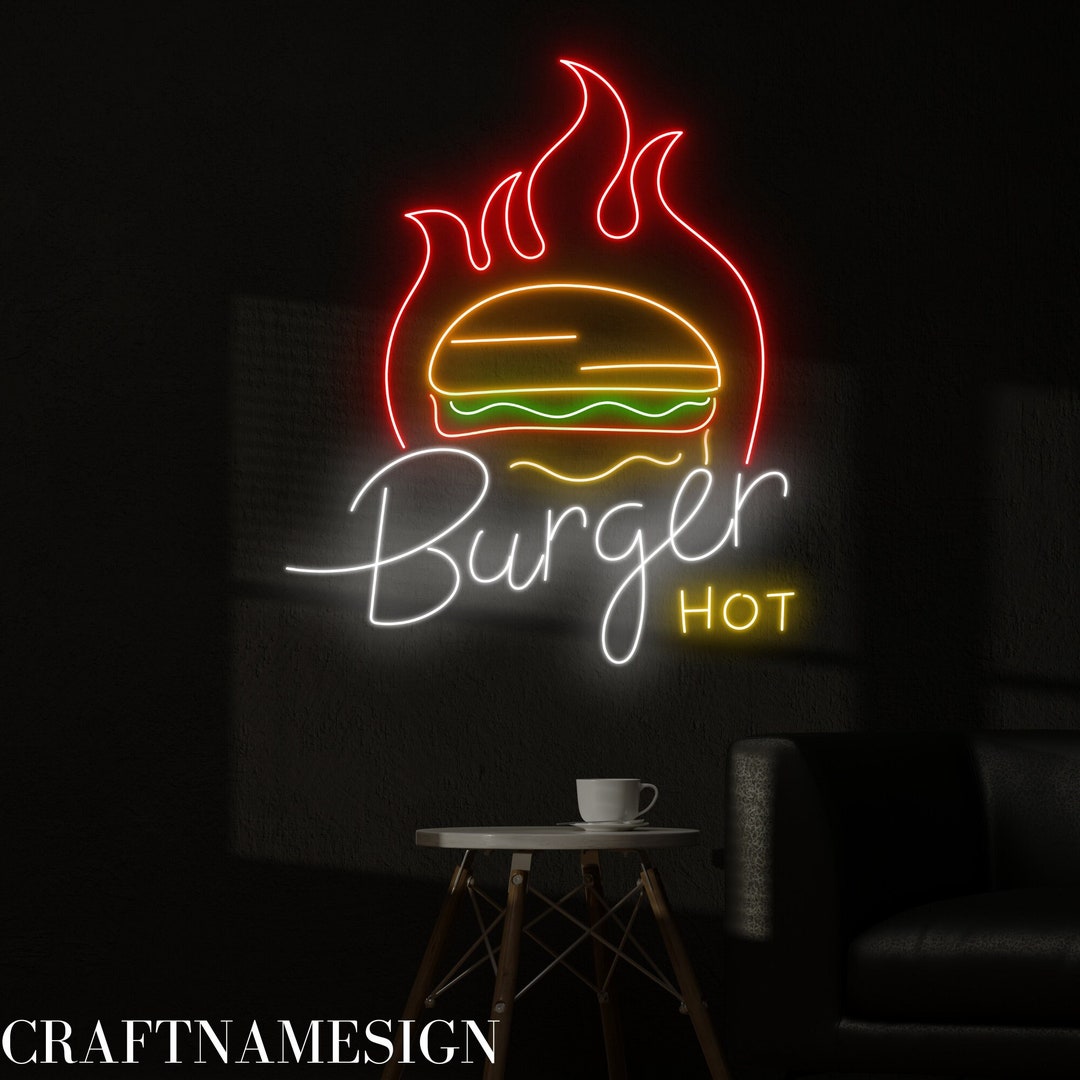 Hot Burger Neon Sign, Hot Hamburger Led Sign, Custom Neon Sign, Fast ...