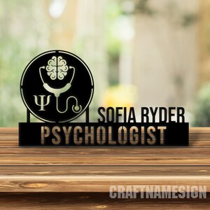 Custom Wooden Psychologist Desk Name Plate, Therapist Metal Nameplate ...
