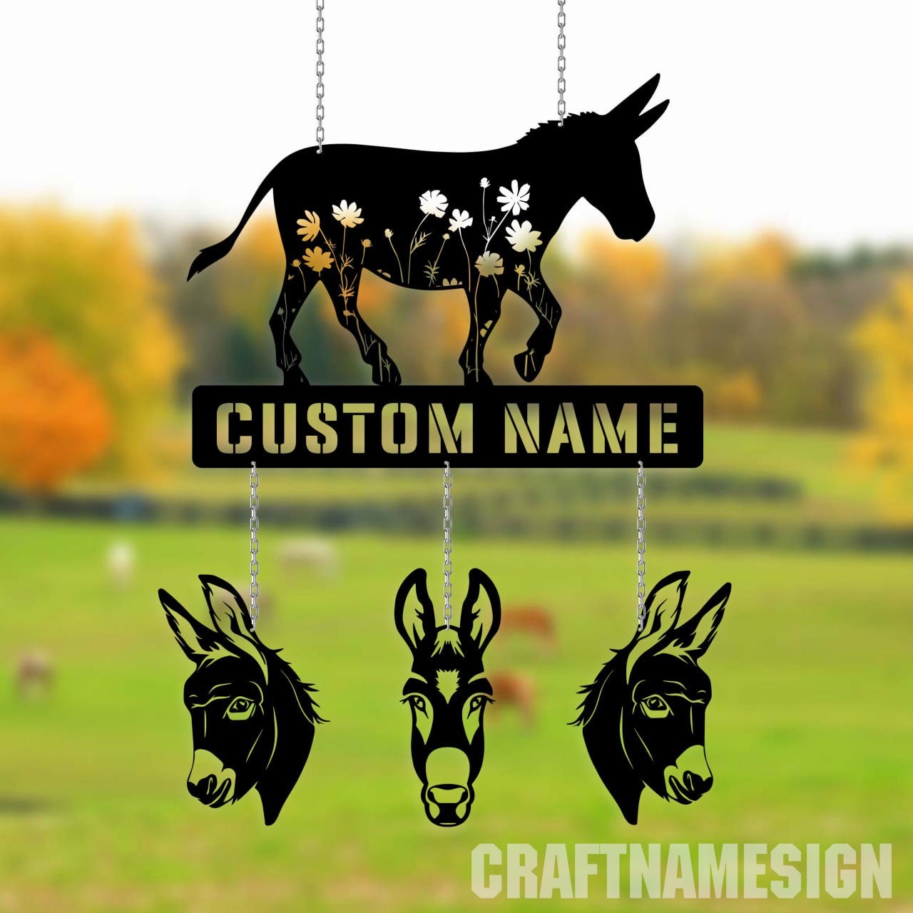 Personalized Metal Donkey Wind Chime, Custom Metal Farmhouse Garden ...
