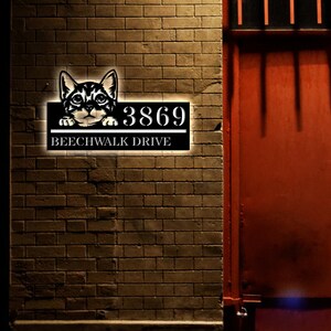 Custom Cute Peeking Cat Kitten Pet Metal Number Metal Address Sign, Cat ...