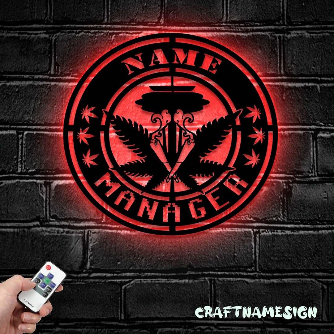 Custom Weed Metal Wall Art LED Light Personalized Marijuana Name Sign ...