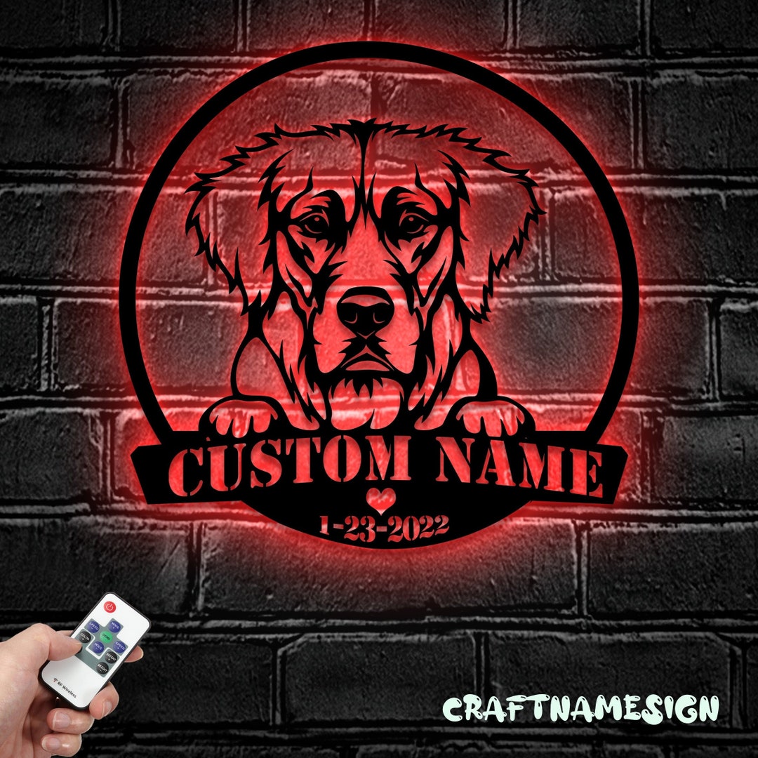 Custom Labrador Retriever Metal Wall Art LED Light - Personalized Black ...
