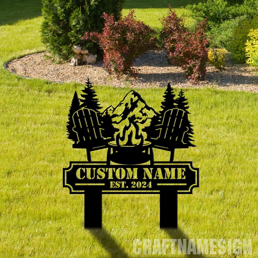 Personalized Campfire Welcome Stake, Campsite Metal Yard Art, Camping ...