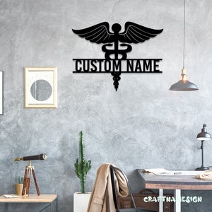 Custom Medical Symbol Caduceus MD Star Nursing Metal Wall Art LED Light ...
