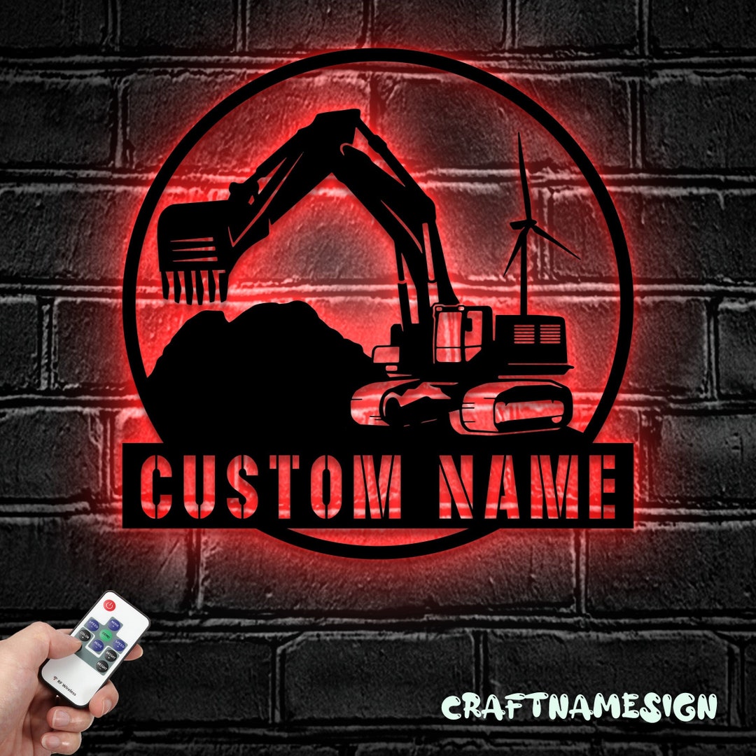 Custom Excavator Driver Metal Wall Art LED Light - Personalized ...