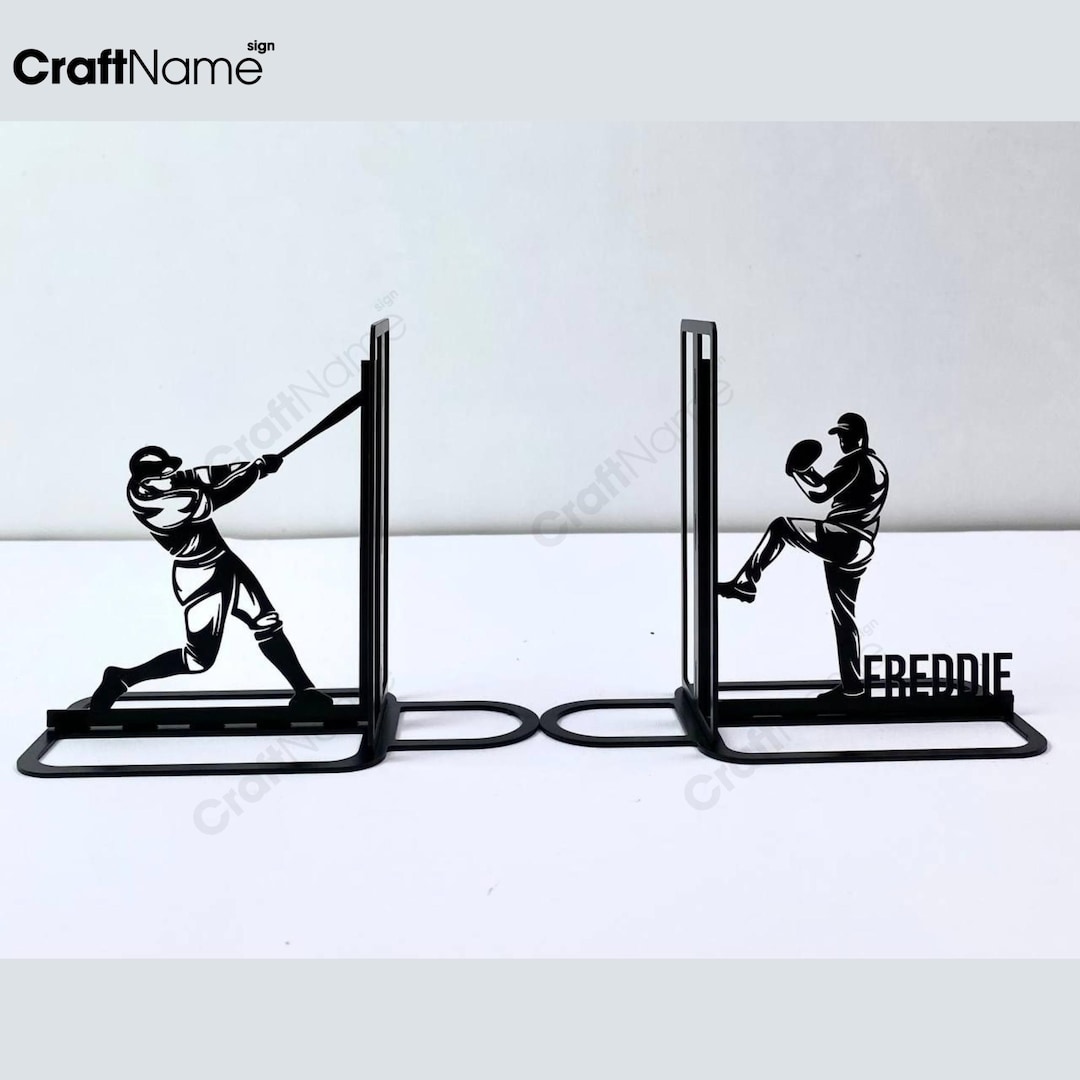 Custom Baseball Bookend Metal Art, Personalized Baseball Player Book ...