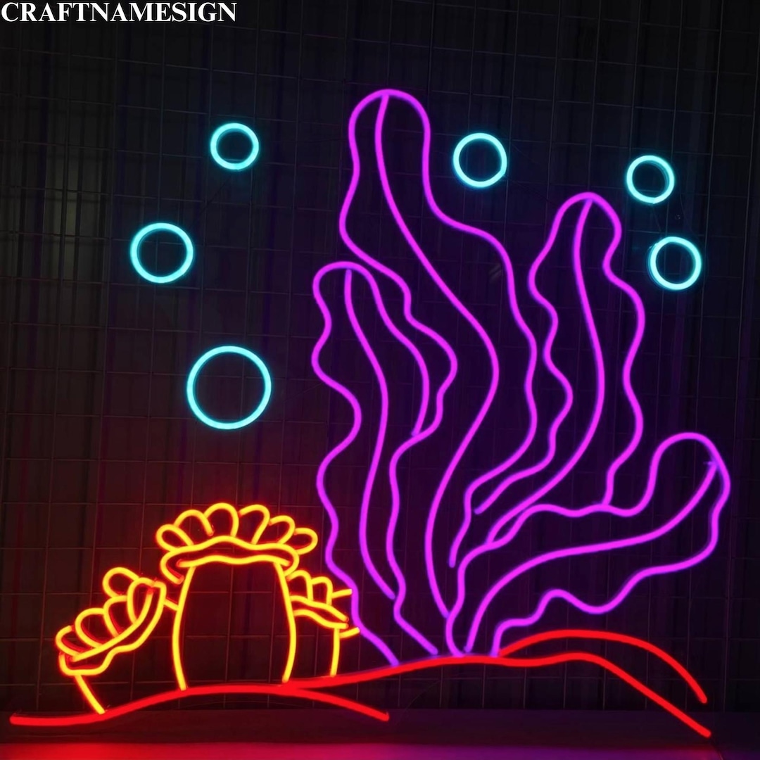 Coral Neon Sign, Custom LED Light for Beach House or Ocean Theme Room ...