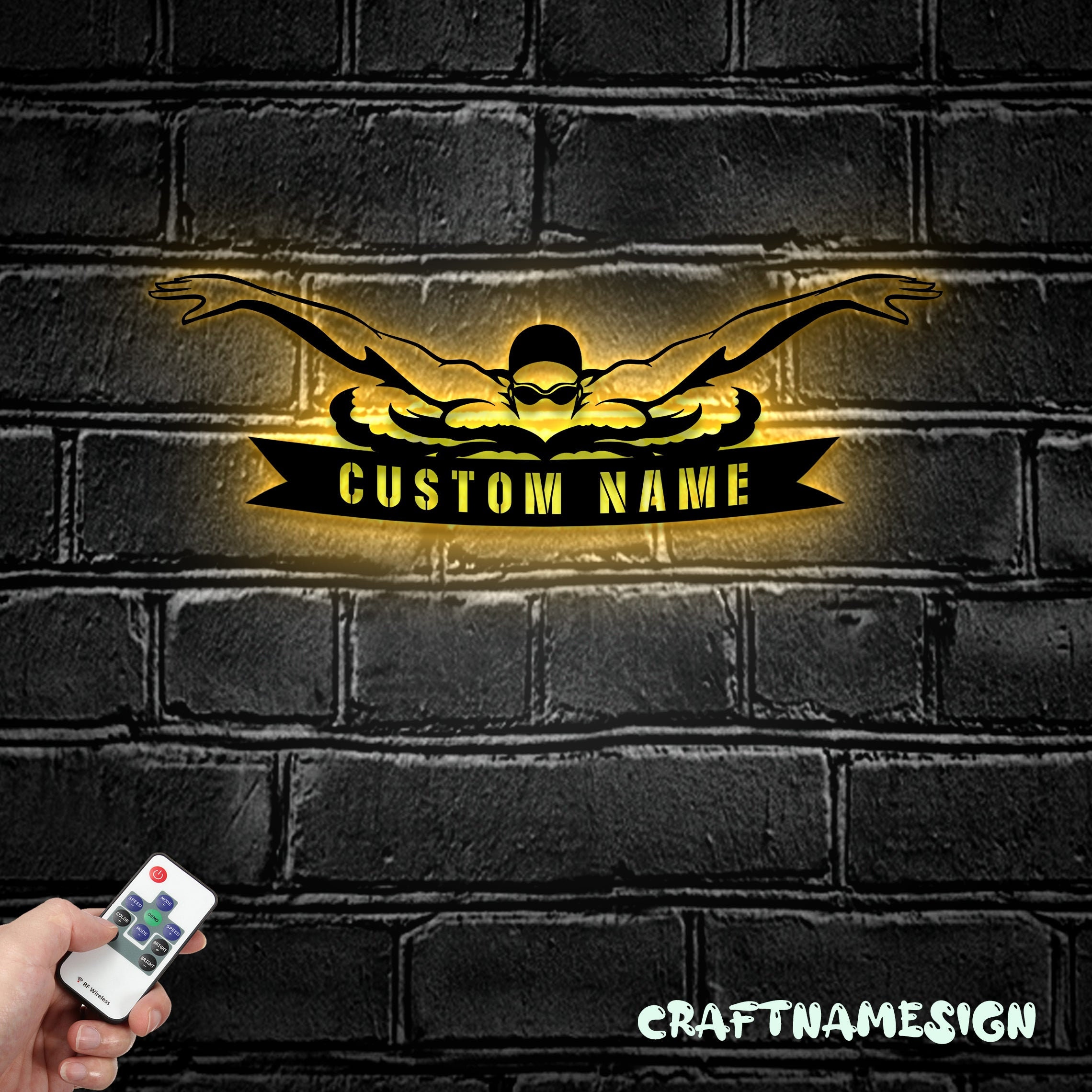 Custom Man Swimmer Metal Wall Art LED Light - Personalized Swimming ...