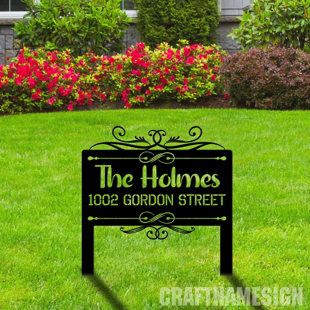 Custom Metal Adress Sign With Stakes Home Address Sign Metal Yard