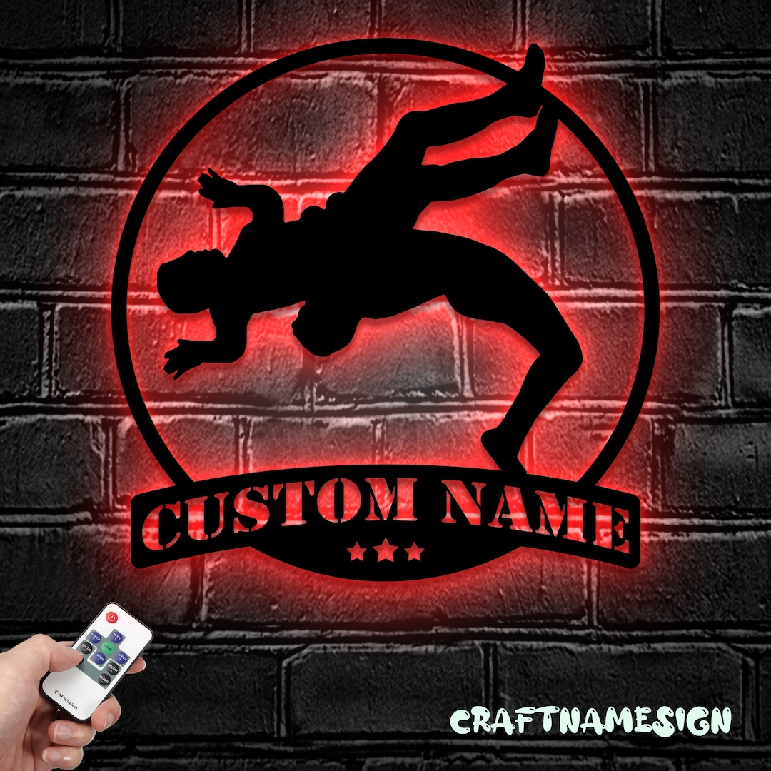 Custom Wrestling Metal Wall Art LED Light - Personalized Wrestler Name ...