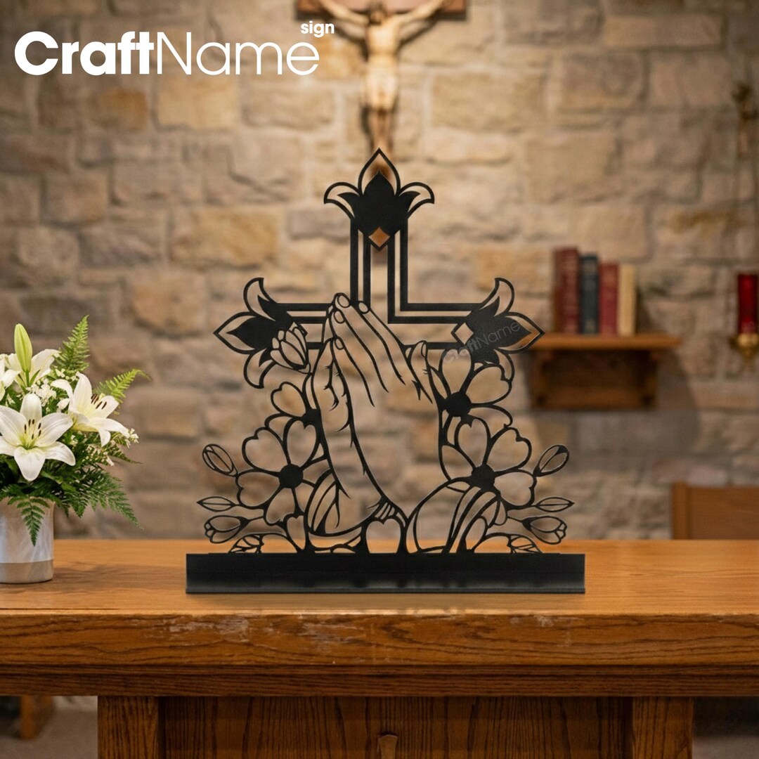 Praying Hand Cross Desk Decor With Floral Faith Design, Christian ...