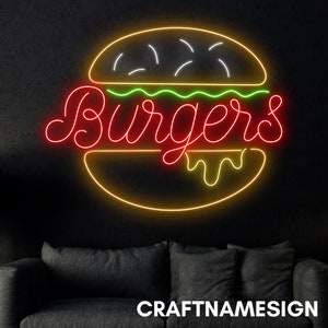 Large Burger Led Sign, Burger Neon Sign, Custom Neon Sign, Fast Food ...