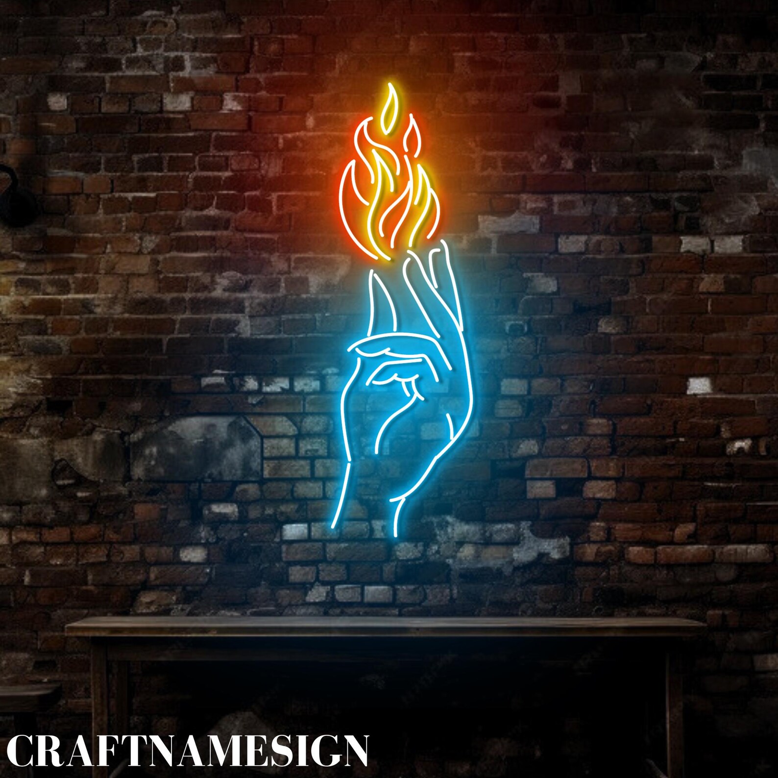 Hand Fire Neon Sign, Fire Hand Led Sign, Custom Neon Sign, Bar Pub Wall ...