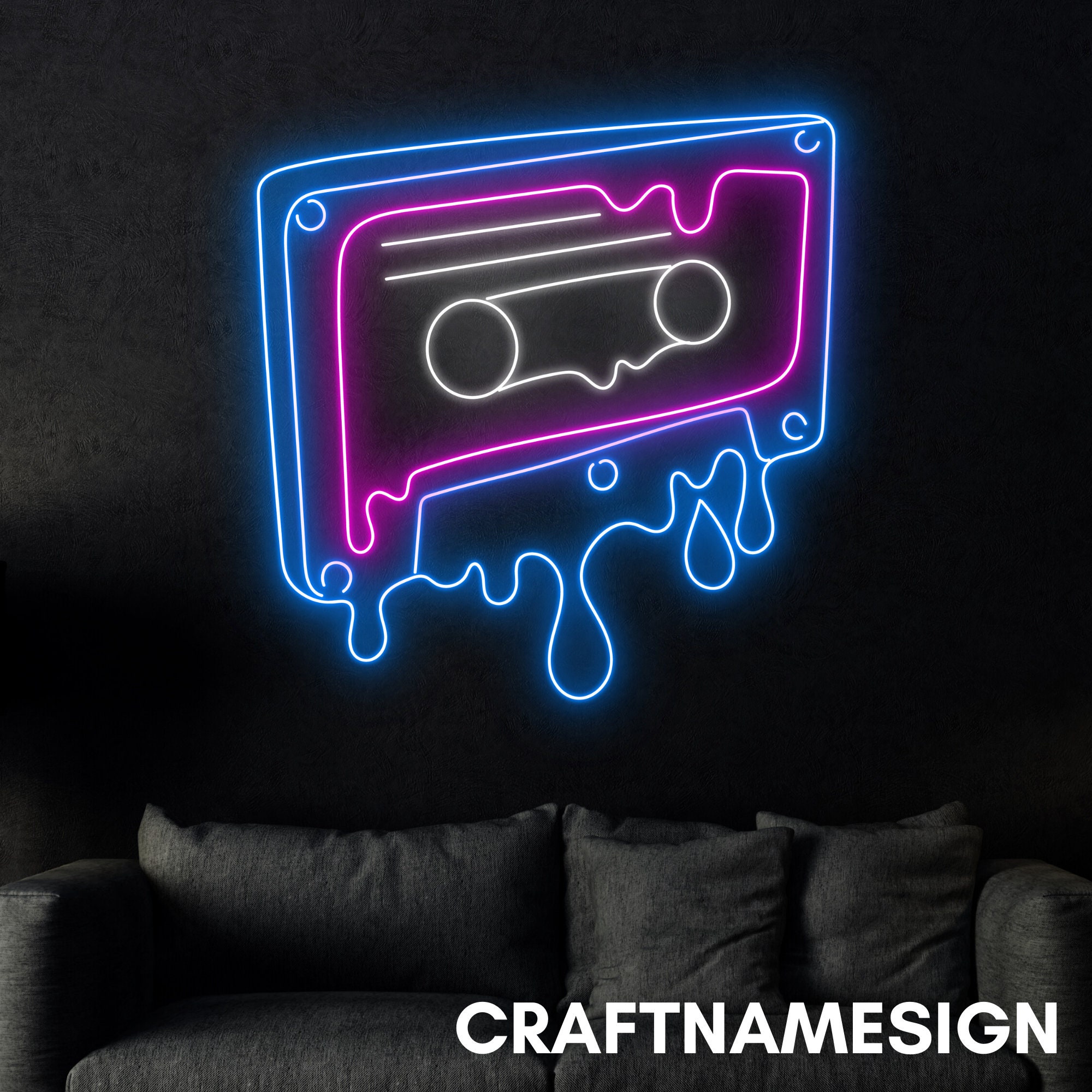Dripping Cassette Tape Neon Sign, Cassette Tape Led Sign, Custom Neon ...