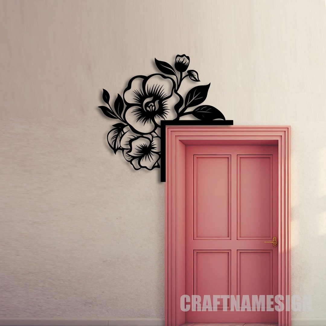 Flower Door Corner Metal Wall Art, Flower Leaves Door Topper, Floral ...