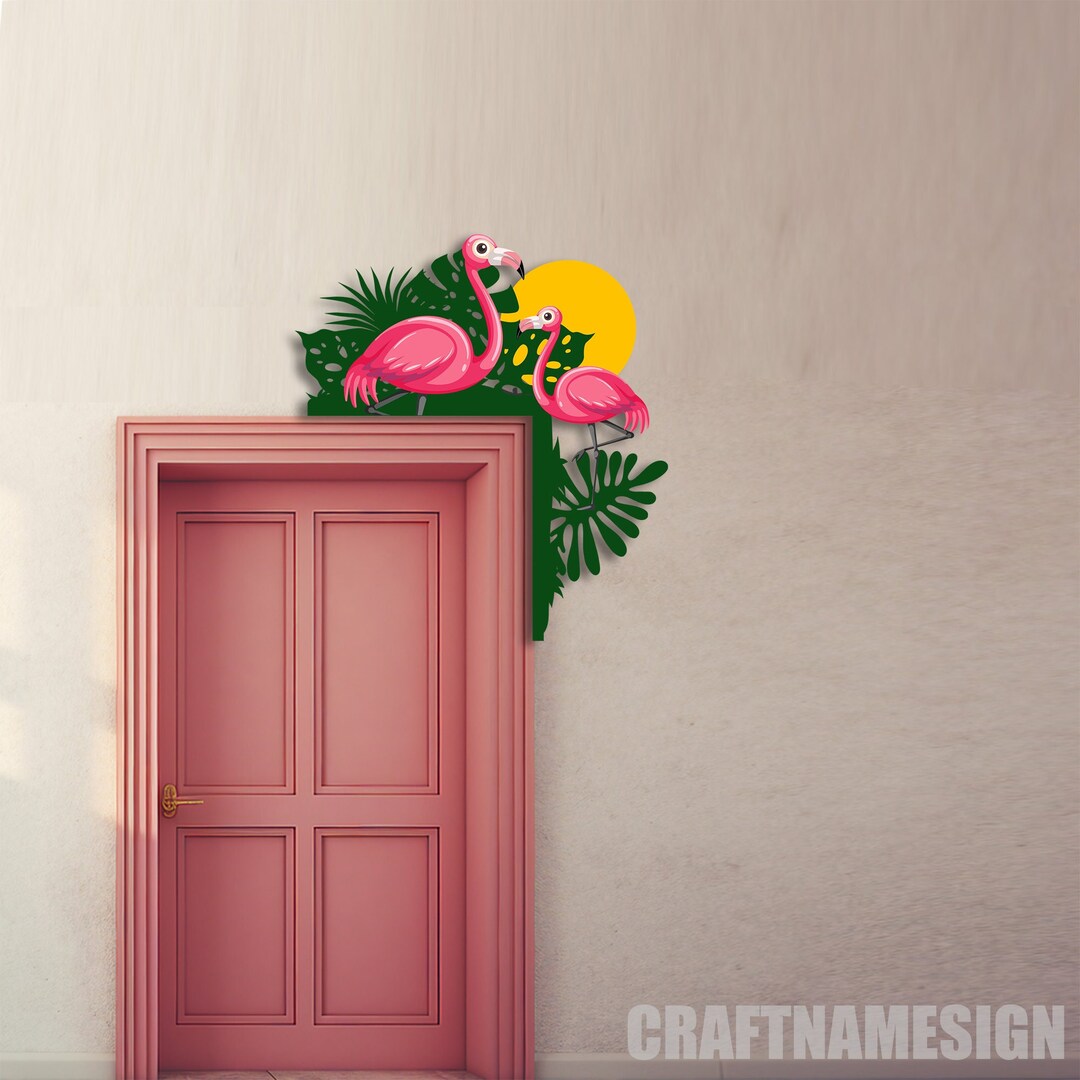 Couple Flamingo Door Corner Colorful Metal Wall Art, Flamingo Door ...
