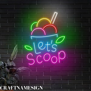 Let's Scoop Led Sign, Open Scoop Ice Cream Shop Neon Sign, Custom Neon ...
