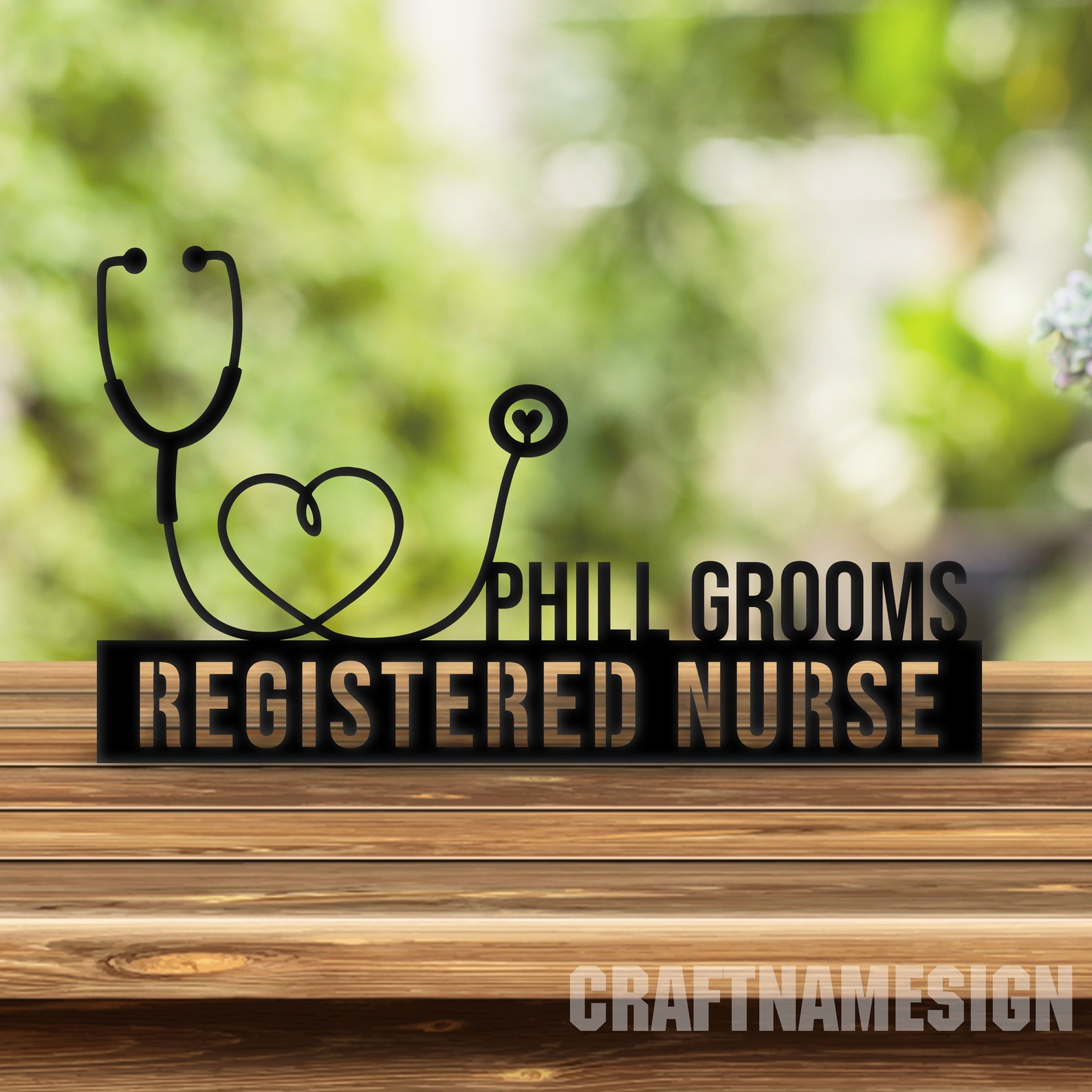 Custom Wooden Nurse Desk Name Plate, Nurse Stethoscope Metal Nameplate ...