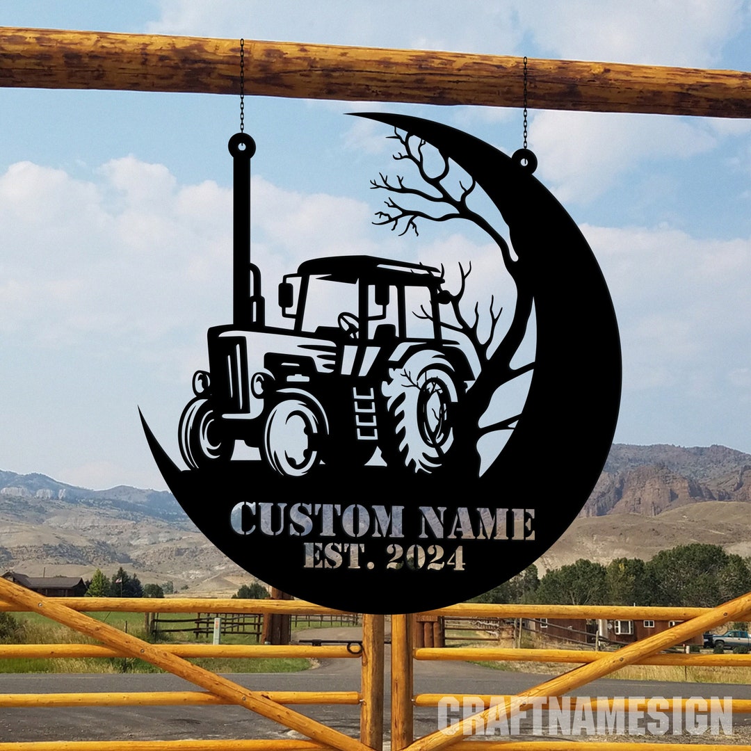 Personalized Outdoor Metal Tractor Moon Sign, Metal Name Sign Outdoor ...