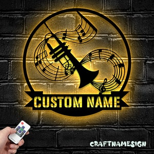 Custom Trumpet Musical Instrument Metal Wall Art LED Light ...