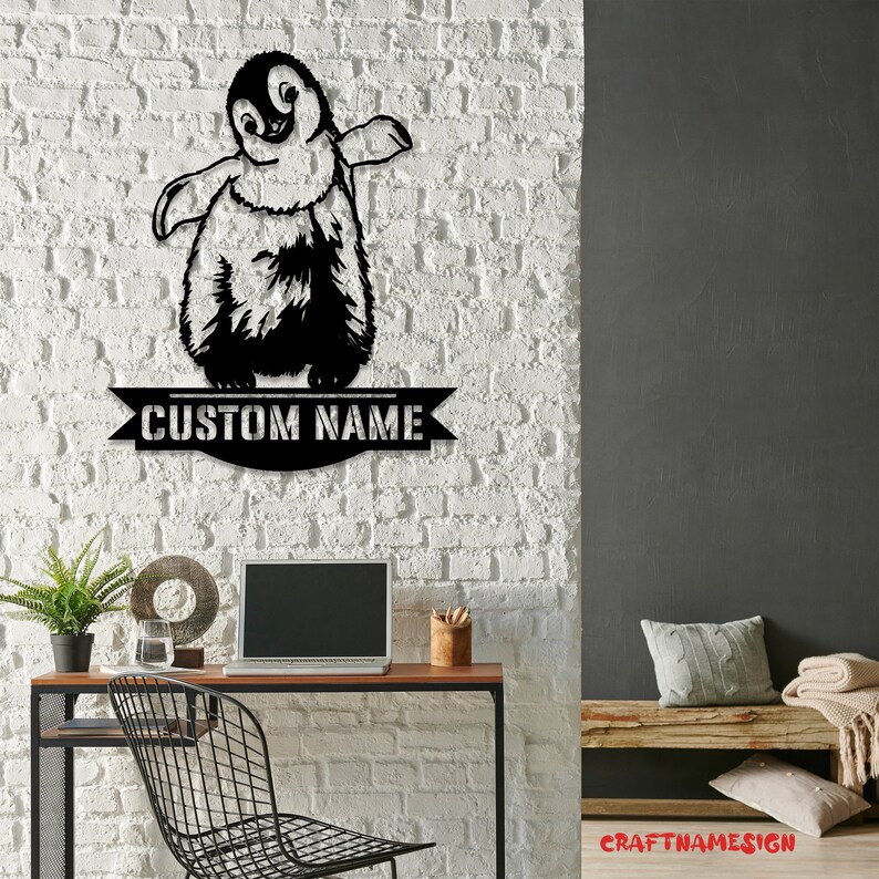 Custom Cute Floral Penguin Metal Wall Art LED Light - Etsy