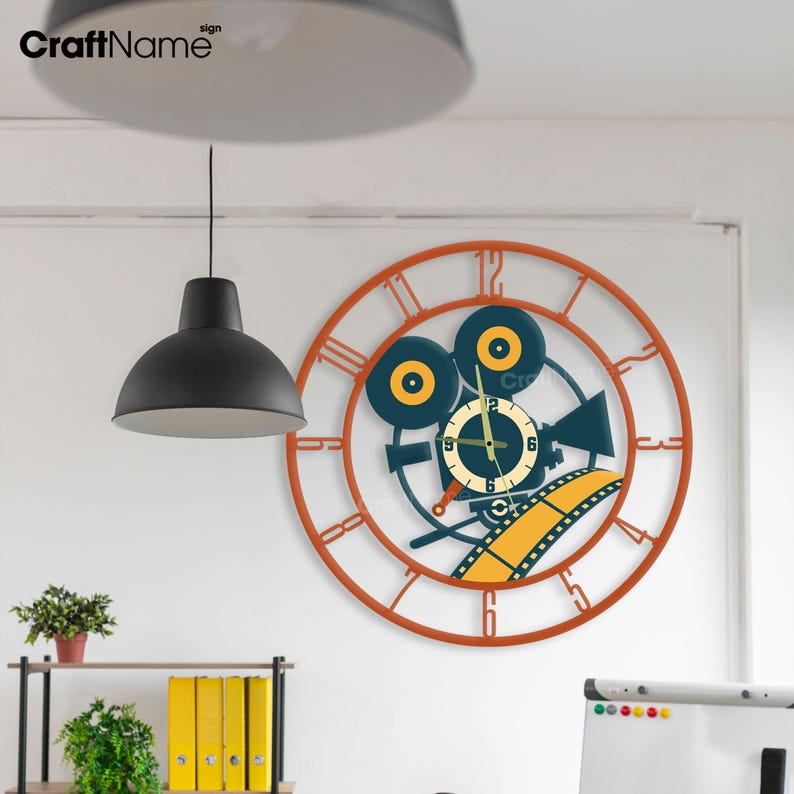 Personalized Movie Theater Silent Wall Clock, Classic Film Theme Metal ...