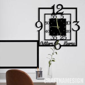 Custom Modern Square Number Wall Clock, Personalized Number Large ...