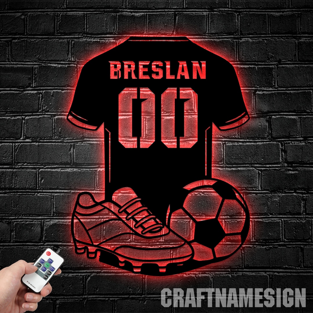 Personalized Soccer Player Metal Wall Art Led Light, Custom Football ...