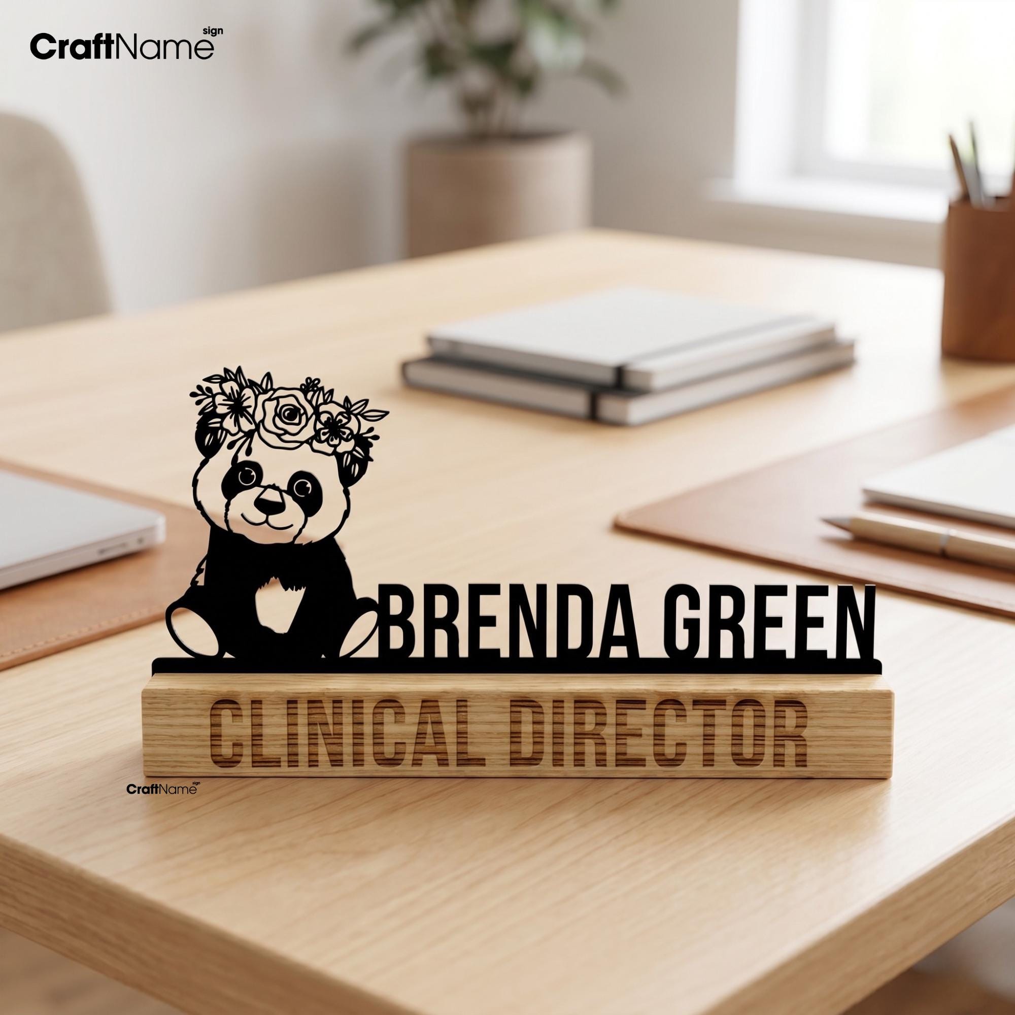 Personalized Panda Bear Desk Name Plate, Floral Animal Lover Decor - Etsy