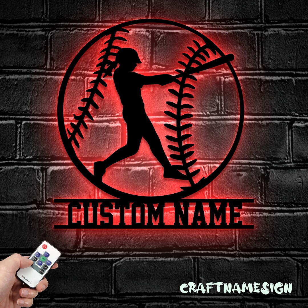 Custom Girl Baseball Metal Wall Art LED Light - Personalized Softball ...