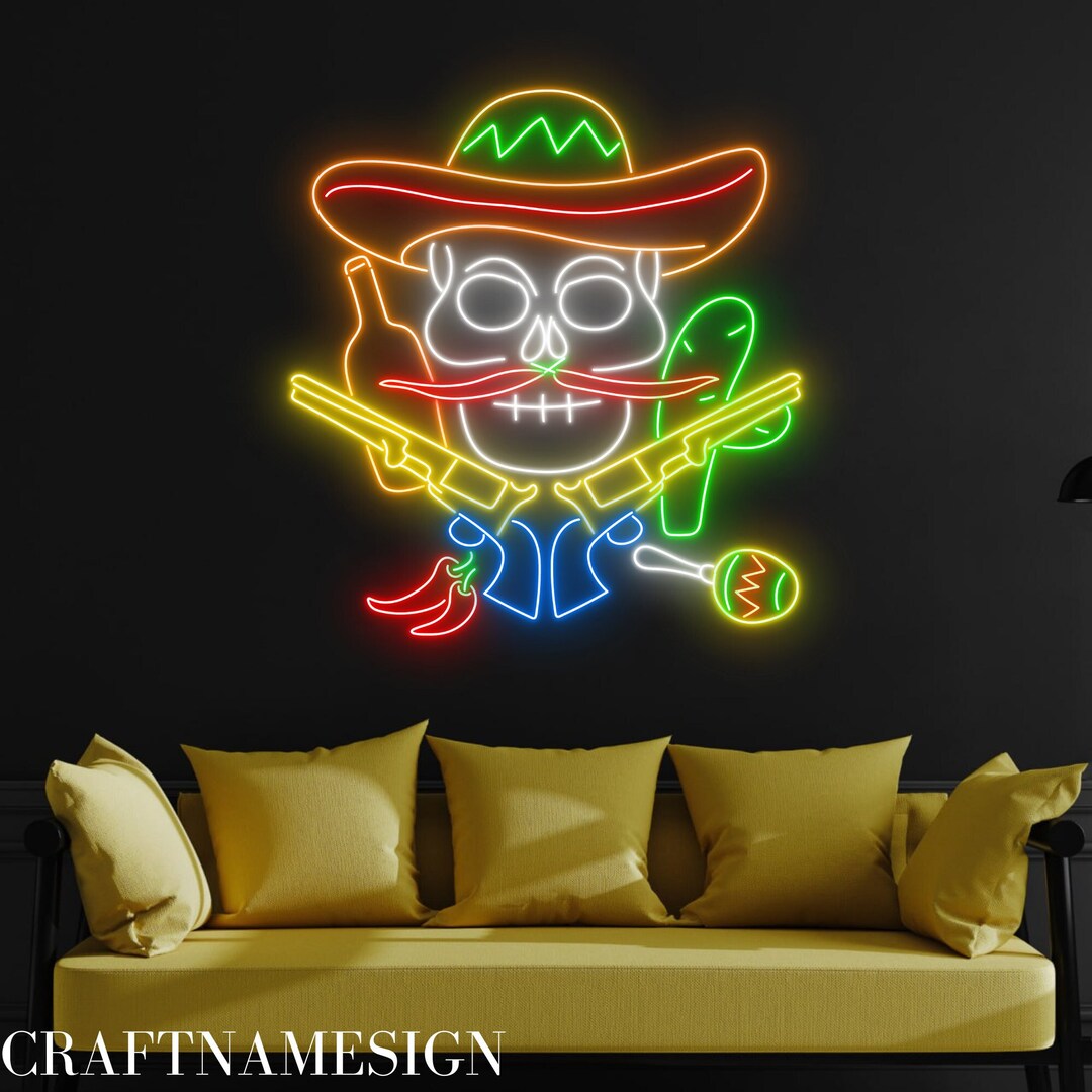 Mexican Sugar Skull Neon Sign, Skeleton Mexican Led Sign, Custom Neon ...