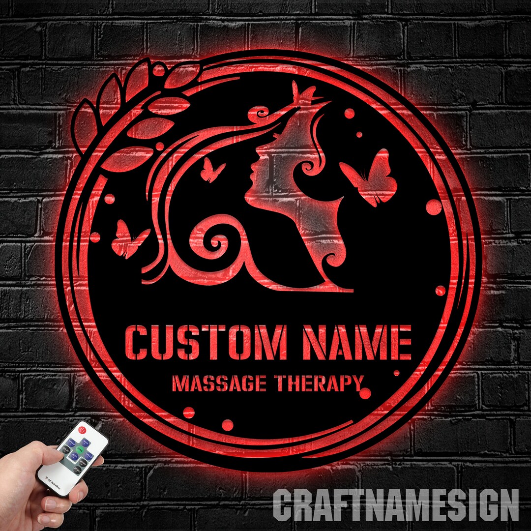 Personalized Massage Therapist Metal Wall Light, Custom Name Metal Sign ...