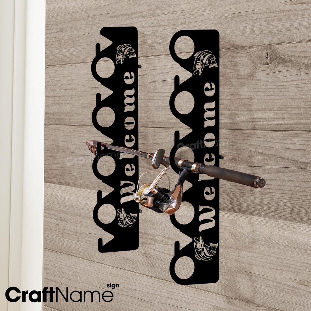 Personalized Welcome Rod Rack Metal Wall Art, Fishing Pole Holder, Wall ...