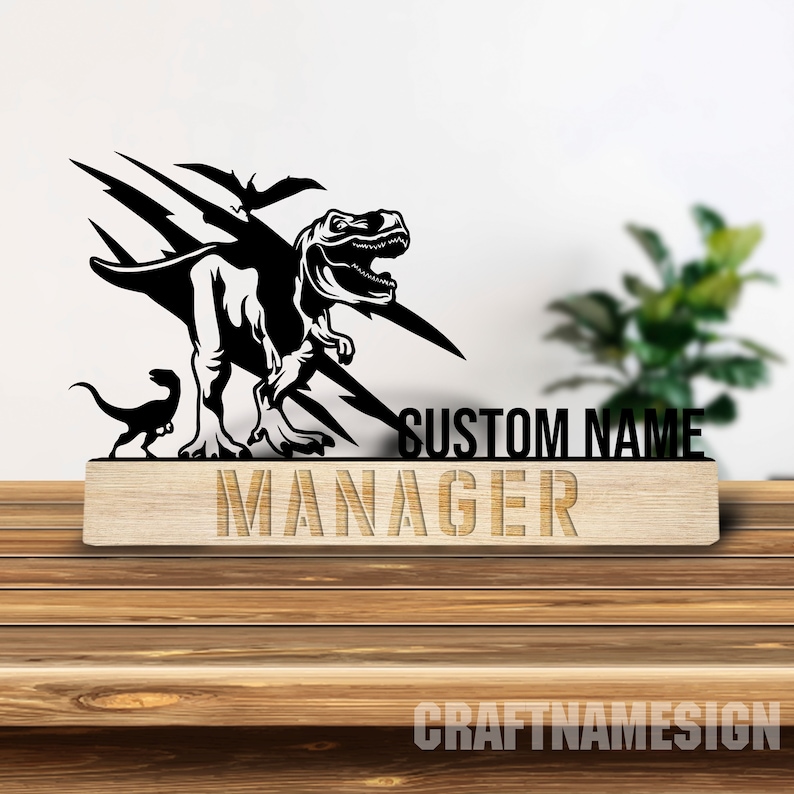 Custom Dinosaur Desk Name Plate, Dinosaur Metal Nameplate for Desk ...