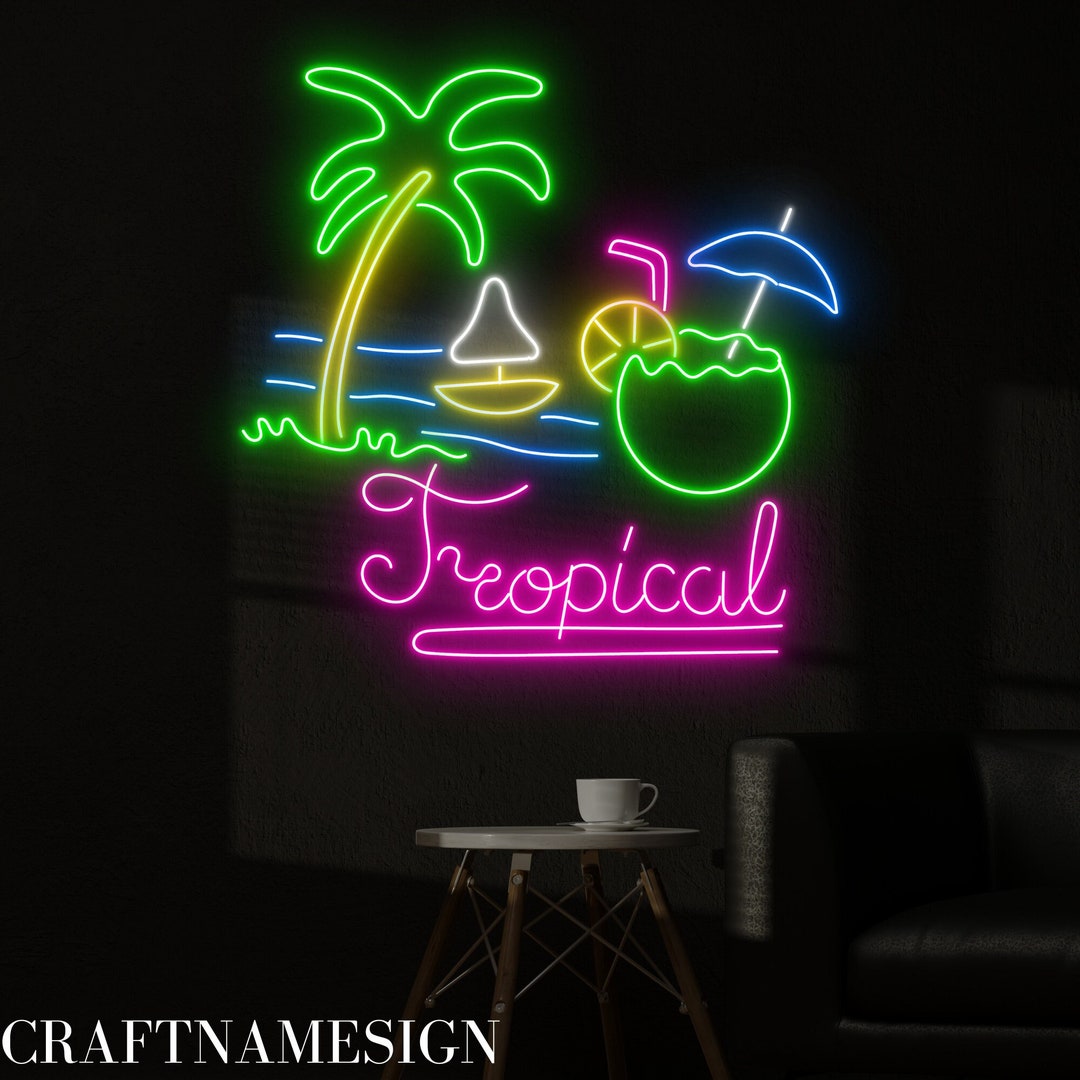 Tropical Cocktail Neon Sign, Summer Cocktails Bar Led Sign, Custom Neon ...