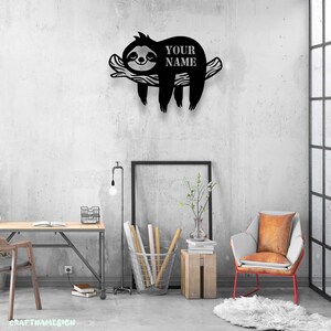 Custom Cute Sloth Metal Wall Art LED Light - Personalized Funny Lazy ...