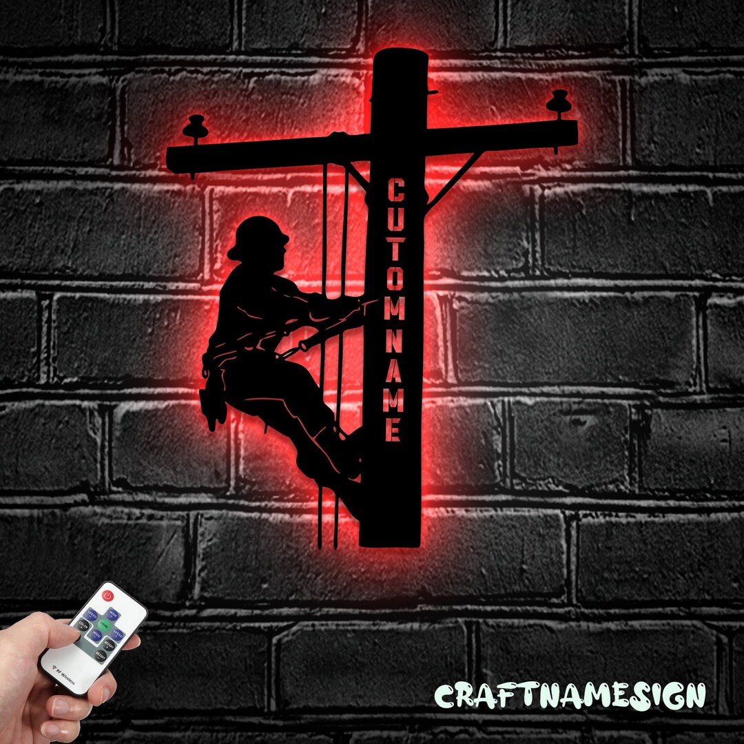 Custom US Lineman Metal Wall Art LED Light - Personalized Electrical ...